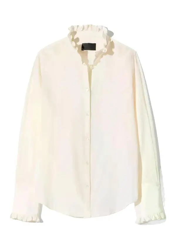 NILI LOTAN Elio Ruffle-trimmed Silk Shirt - Neutrals