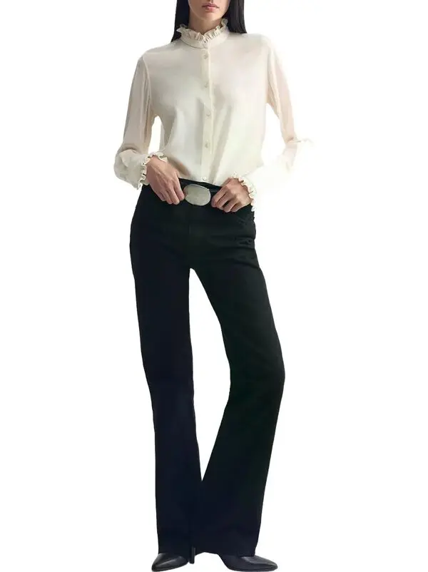 NILI LOTAN Elio Ruffle-trimmed Silk Shirt - Neutrals