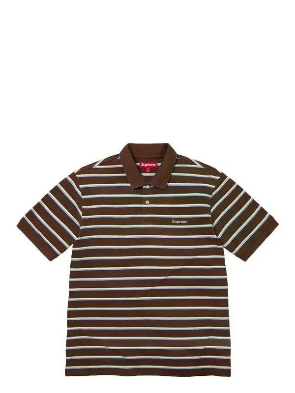 Supreme Striped Embroidered-logo Polo Shirt - Brown