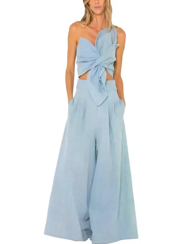 JBQ Logan Pleated Wide-leg Trousers - Blue