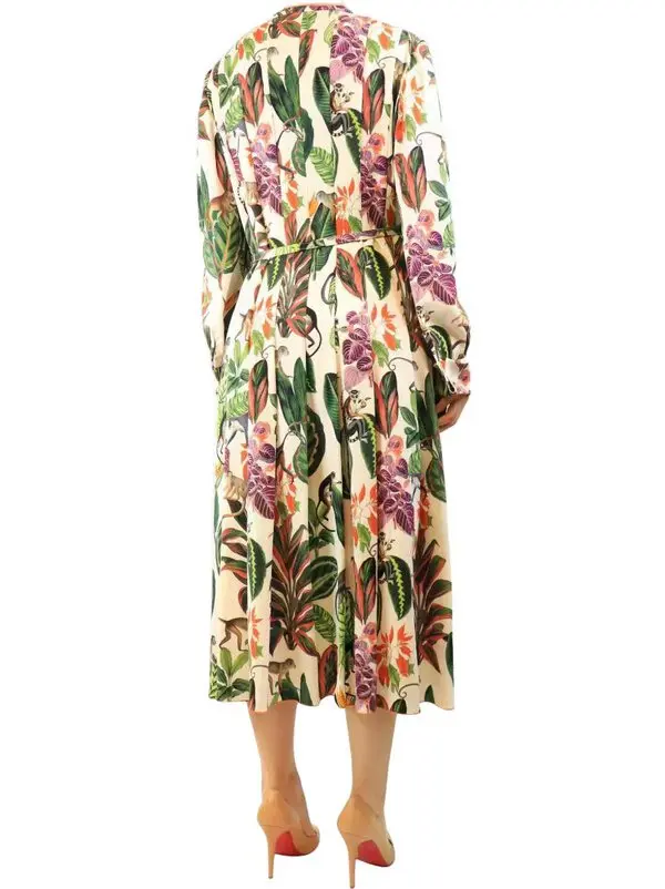 Oscar De La Renta Belted Floral-print Midi Dress - Neutrals