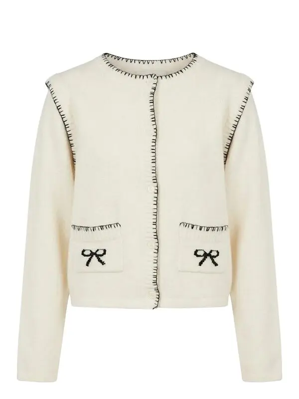ANOTHER GIRL Cream Bow Stitch Detail Cardigan - White