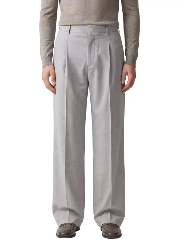 LANEUS Pleated Wide-leg Wool Tailored Trousers - Grey