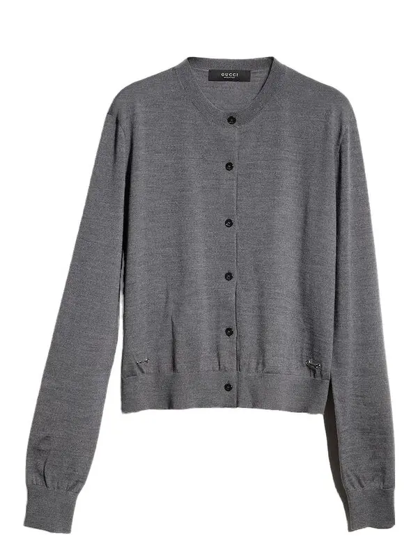 Gucci Fine Wool Cardigan With Horsebit - Gray