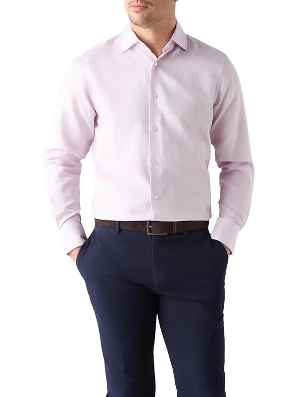 Robert Talbott Reynolds Cotton Linen Blend Shirt In Contemporary Fit - Raspberry