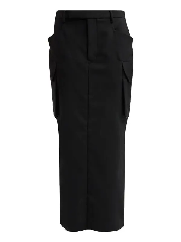 Rick Owens Firbanks Wool Pencil Midi Skirt - Black