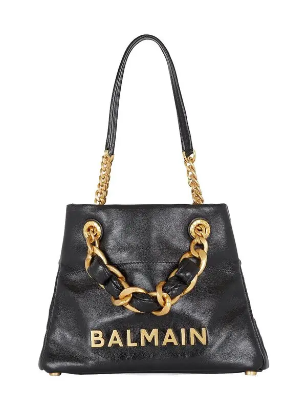 Balmain 1945 Soft Cabas Crinkled Leather Bag - Noir