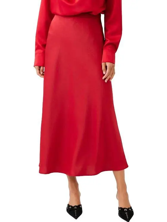 Karen Kane Bias Cut Satin Midi Skirt - Red