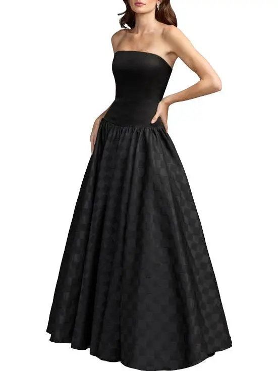 Mac Duggal Women’s Strapless Checkered Drop Waist A Line Gown - Black