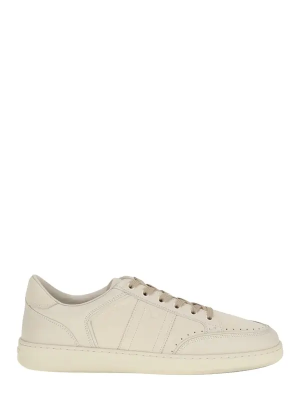 FERRAGAMO Leather Sneakers With Logo - Beige