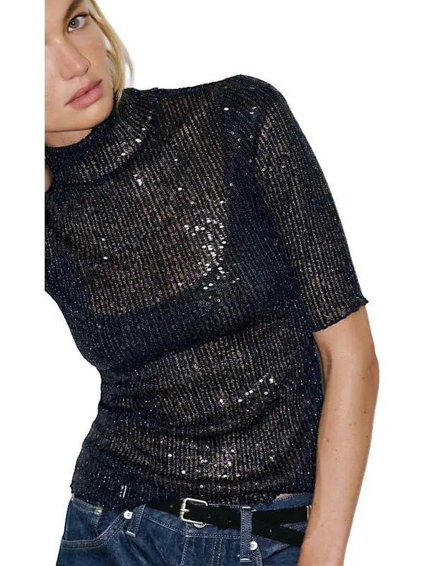 Free People Barely Sparkle Half-sleeve Top - Deeper Iris