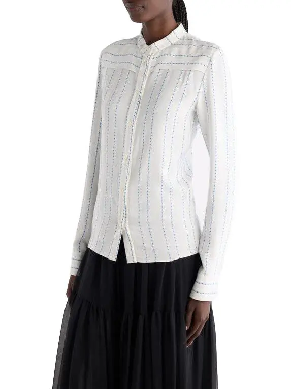Chloé Ruffle Striped Silk Blend Shirt - White - Blue