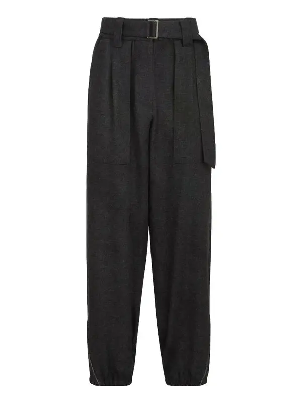 Brunello Cucinelli Virgin Wool And Cashmere Twill Flannel Loose Cargo Trousers With Monili - Grey