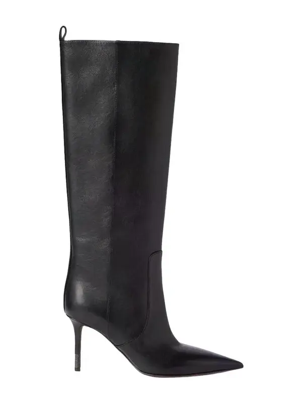 Brunello Cucinelli Riding Leather Boots With Monili - Black