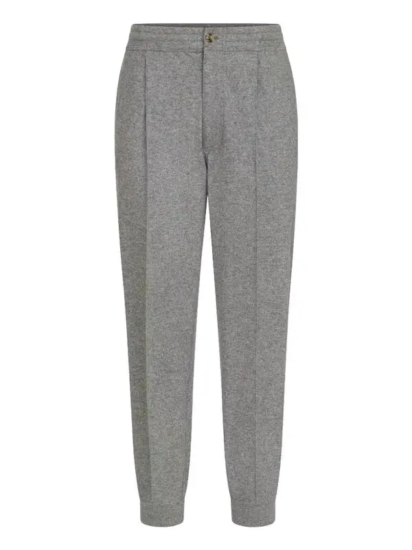 Brunello Cucinelli Cashmere Jersey Trousers With Crête Detail And Elasticated Zipper Cuffs - Grey
