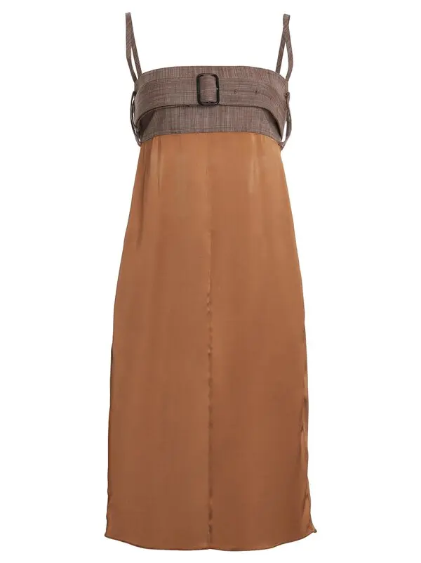 FERRAGAMO Belted Silk Midi Dress - Tan