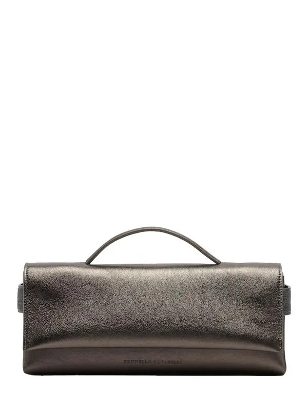 Brunello Cucinelli Essence Metallic Leather Top-handle Bag - Silver