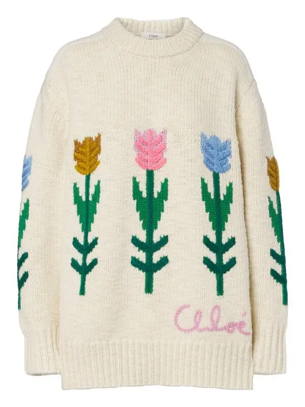 Chloé Floral Intarsia Oversized Wool Sweater - Multicoloured