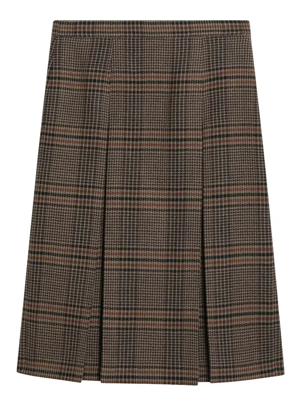 Saint Laurent Prince Of Wales Wool Midi Skirt - Brown