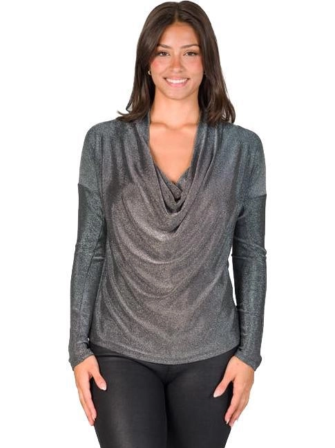 24SEVEN COMFORT APPAREL Elevate Cowl Neck Long Sleeve Top - Silver