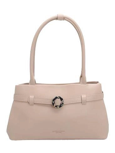 CAMPO MARZIO ROMA 1933 Glide Structured Shoulder Tote Bag With Double Handles & Decorative Buckle Detail - Beige