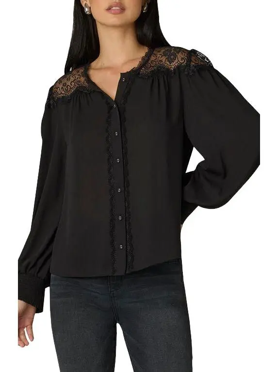 Wit & Wisdom Lace Inset Button Front Shirt - Black