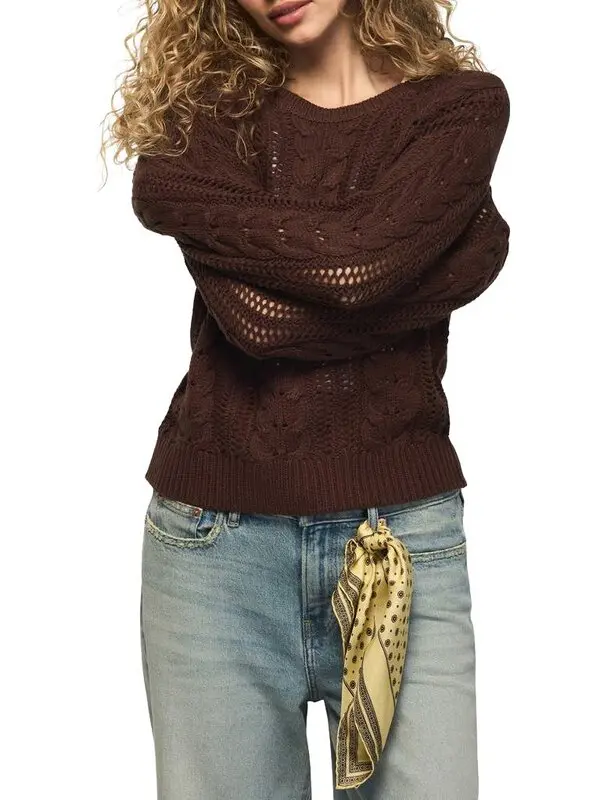 Lucky Brand Open Cable Crewneck Sweater - Hot Fudge