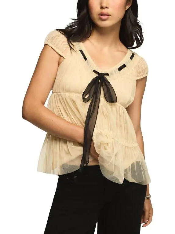 Lucky Brand Tiered Mesh Bow Top - Whisper White