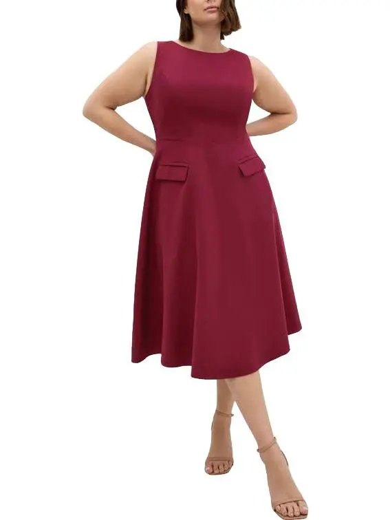 City Chic Dynamic Midi Skater Dress - Ruby