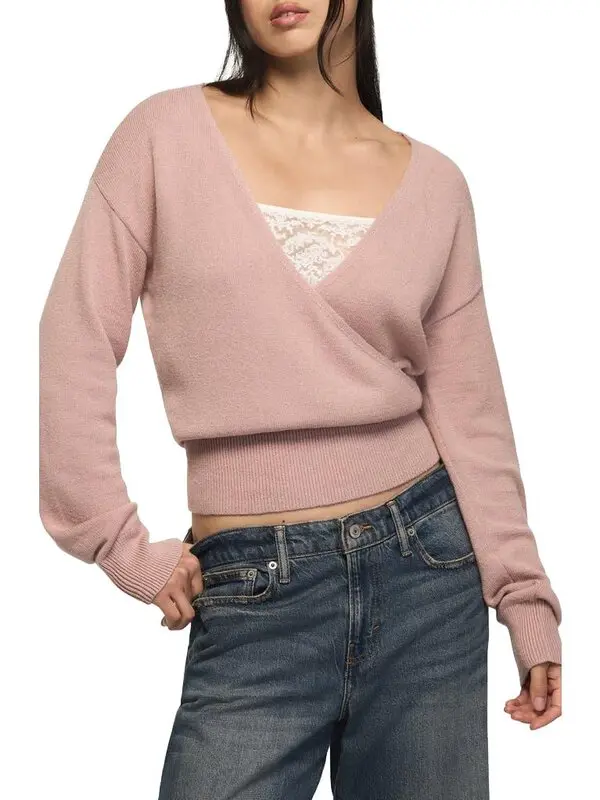 Lucky Brand Cloud Soft Surplice Sweater - Adobe Rose