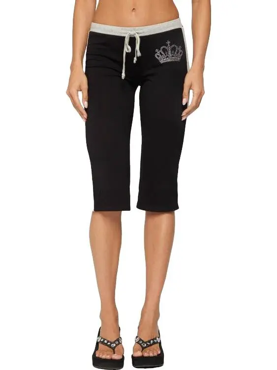 EDIKTED Crown Low Waist Capri Pants - Black-and-gray