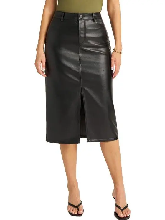 Matty M. State Faux Leather Midi Skirt - Black