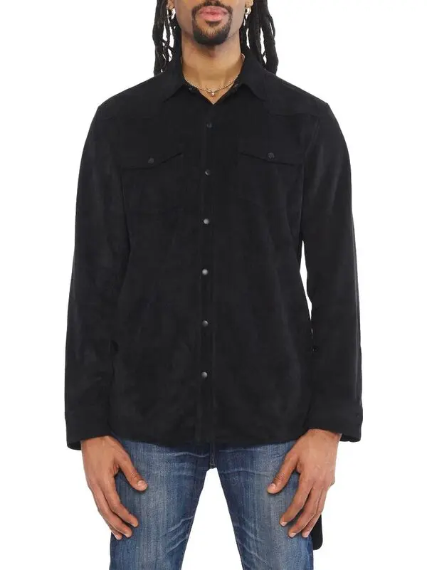 CULT OF INDIVIDUALITY Faux Suede Button Front Shirt - Black