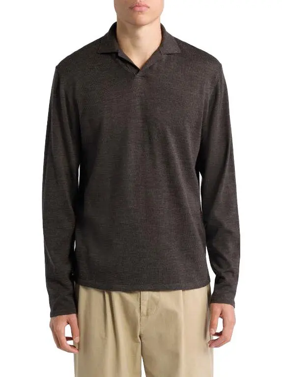 ALEX CRANE Tam Long Sleeve Merino Wool Polo - Bark