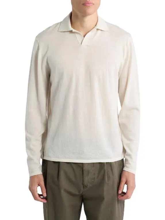 ALEX CRANE Tam Long Sleeve Merino Wool Polo - Cream