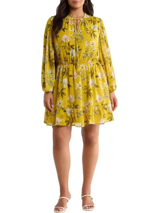 SUGARLIPS Paxton Balloon Sleeve Minidress - Gold-multi