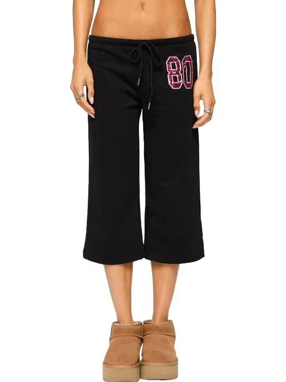 EDIKTED 80 Sequin Capri Sweatpants - Black