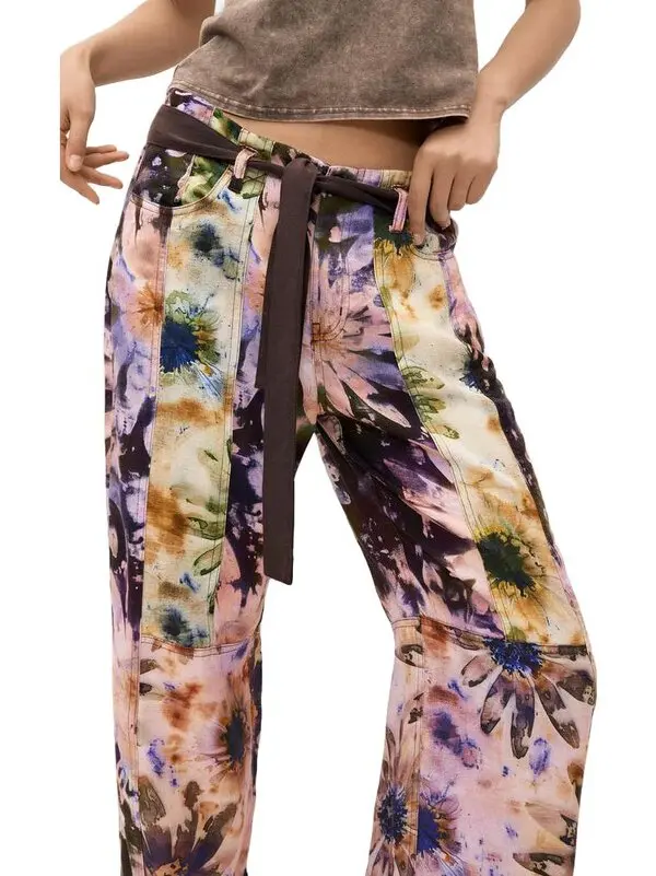 Desigual Floral High Waist Wide Leg Trousers - Multi