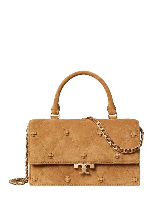 Tory Burch Mini Bunny Knot Suede Handbag - Toffee