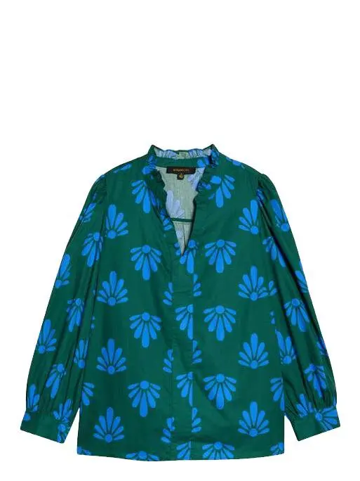 SUGARLIPS Adelia Split Neck Top - Emerald-multi
