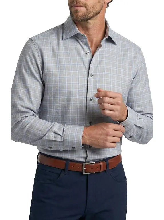 Scott Barber Windowpane Plaid Cotton Twill Shirt - Silver