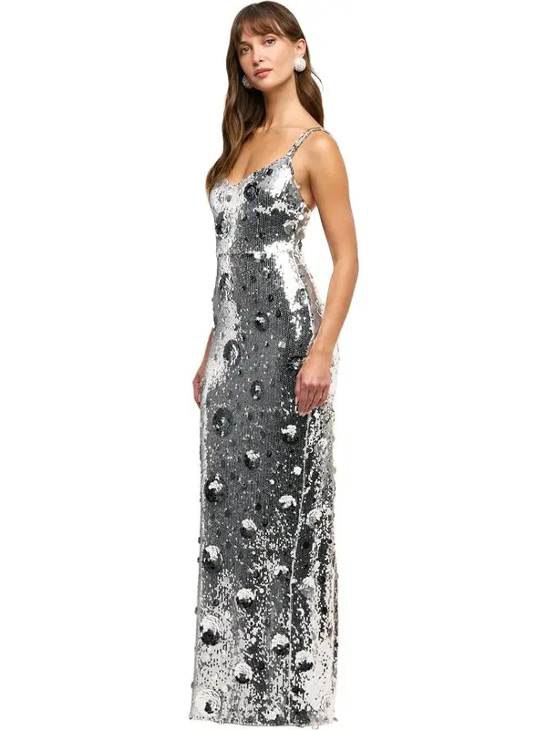 L'AGENCE Karma Sequin Maxi Dress - Silver Sequin