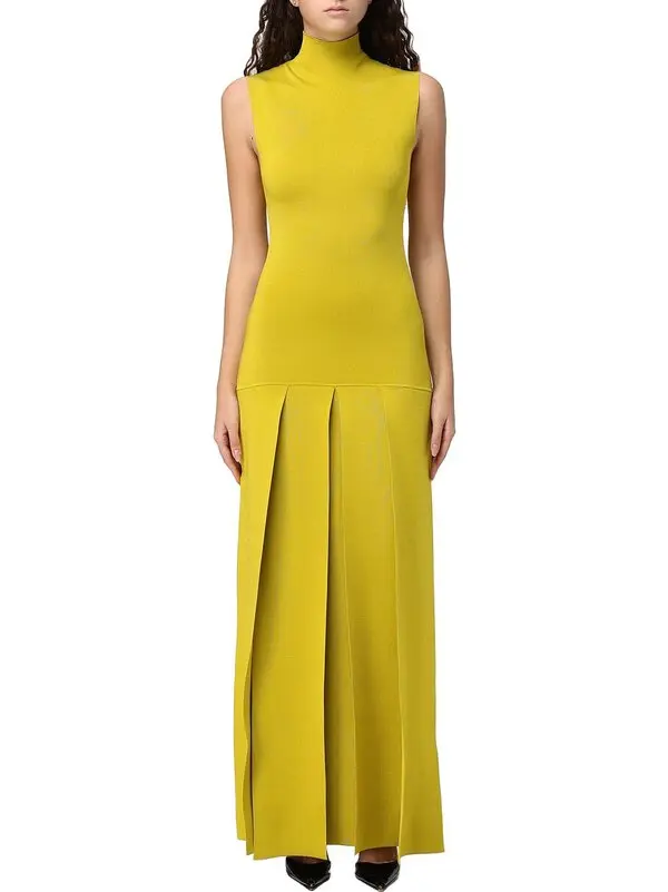 Alaïa Long Off-the-shoulder Slim Fit Sheath Dress In Silk Blend - Green