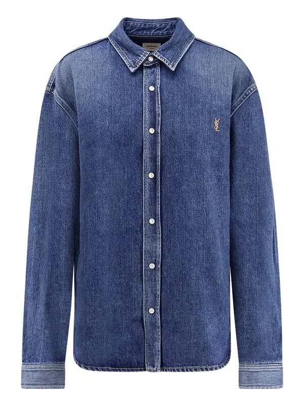 Saint Laurent Horizon Blue Cassandre Denim Shirt - Blue