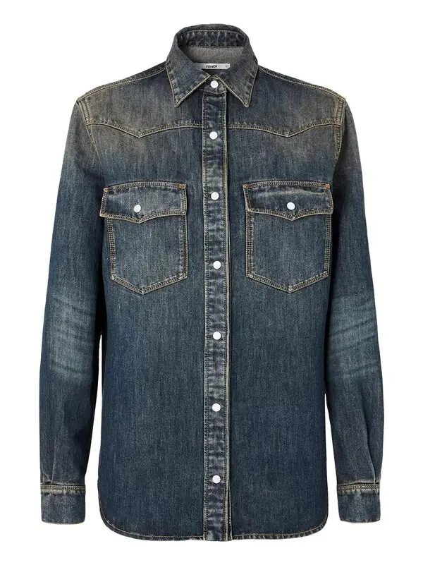 Fendi Washed-out Denim Shirt - Blue