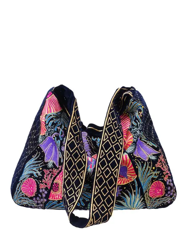 AEKA STUDIO The Azores Luxe Tote Oversized Velvet Embroidered Tote Bag Deep - Blue
