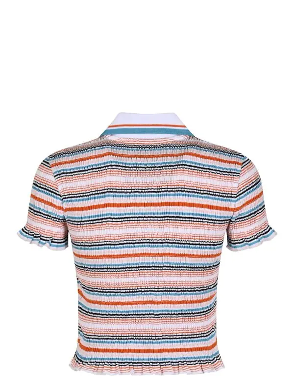 Casablanca Stripe Shirred Polo Top - Multicolor