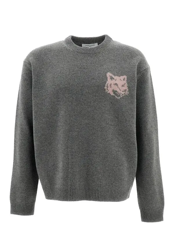 Maison Kitsuné Maglione A Collo Alto Con Intarsio Fox Head - Grigio