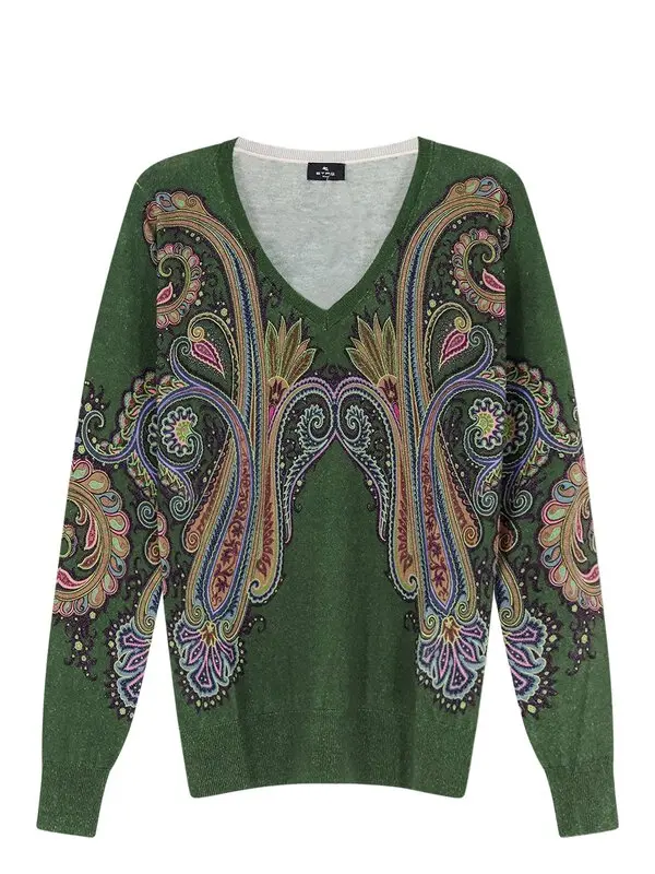 Etro Silk And Cashmere Blend Sweater With Iconic Paisley Print - Multicolor