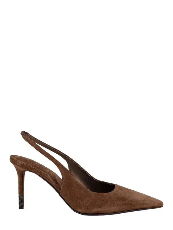 Brunello Cucinelli Suede Pumps With Monili Detail On The Heel - Multicolor